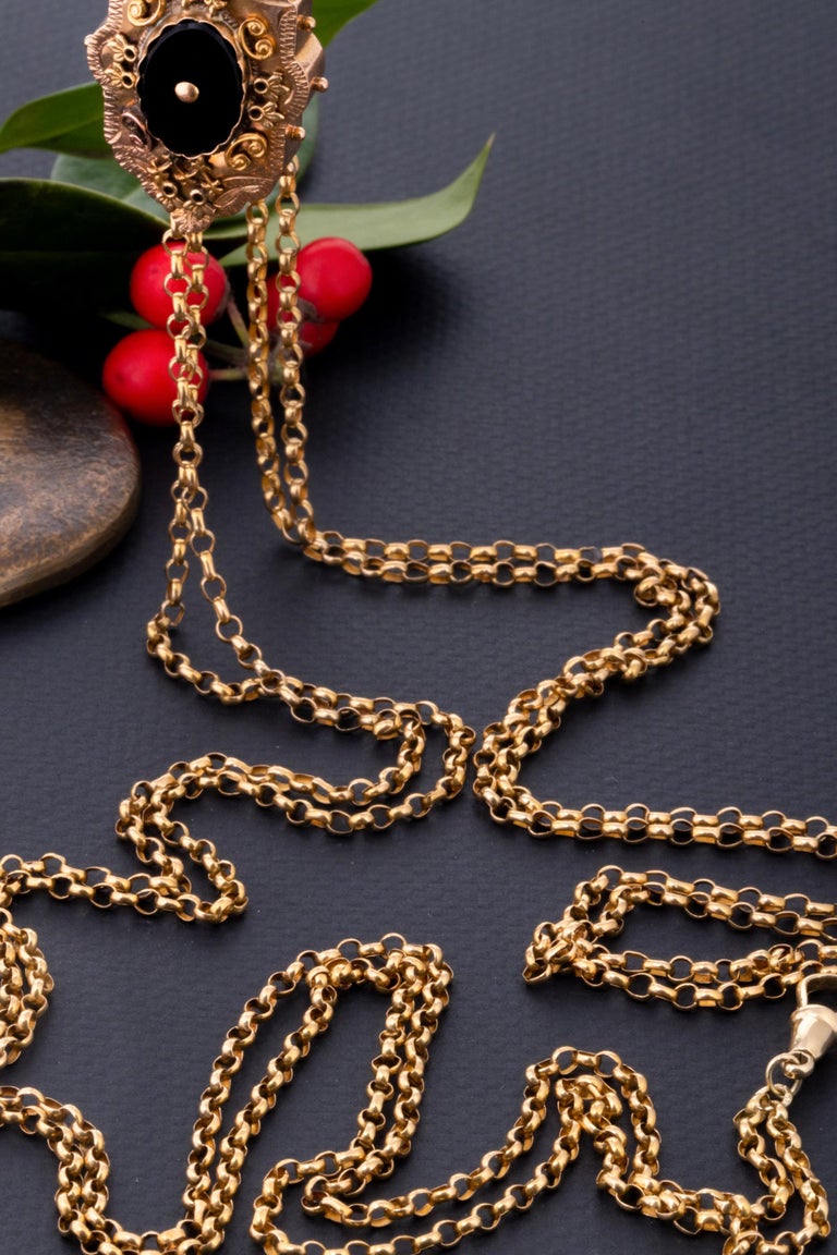 Antique Victorian 14K Gold Muff Chain, Antique Gold Slider Chain at 1stDibs