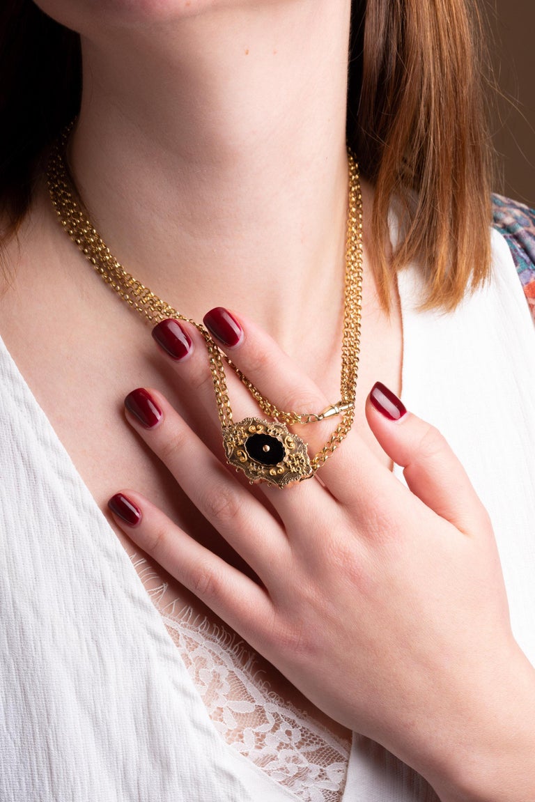 Antique Victorian 14K Gold Muff Chain, Antique Gold Slider Chain at 1stDibs