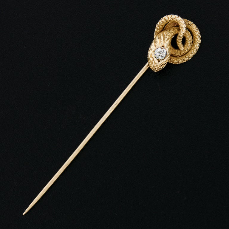 Antique Victorian 14k Gold Old Diamond Coiled Detailed Textured Snake ...