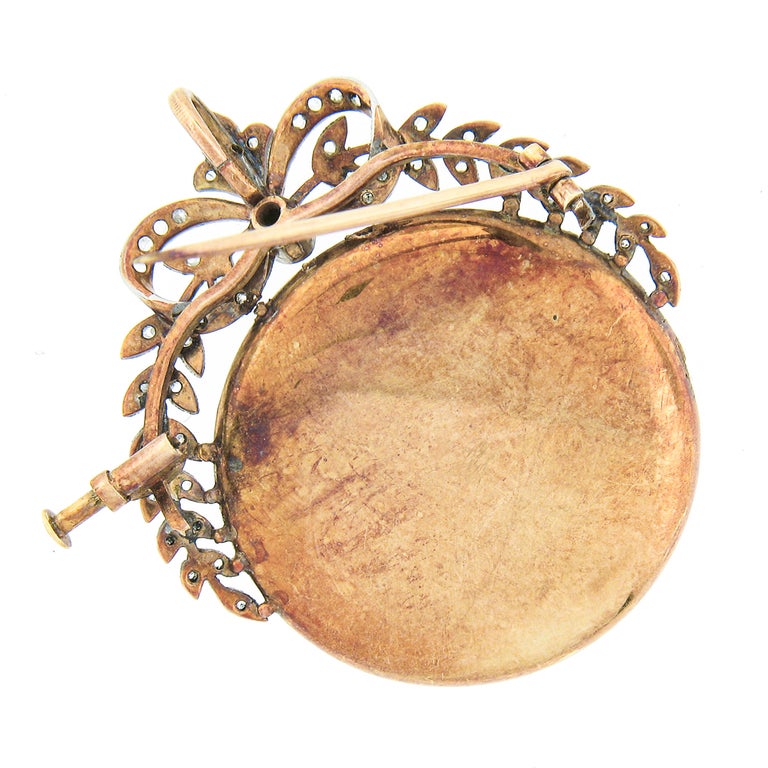 Antique Victorian 14k Gold and Plat Diamond Blue Enamel Wreath Locket ...