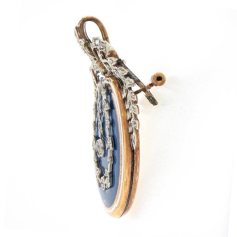 Antique Victorian 14k Gold and Plat Diamond Blue Enamel Wreath Locket ...
