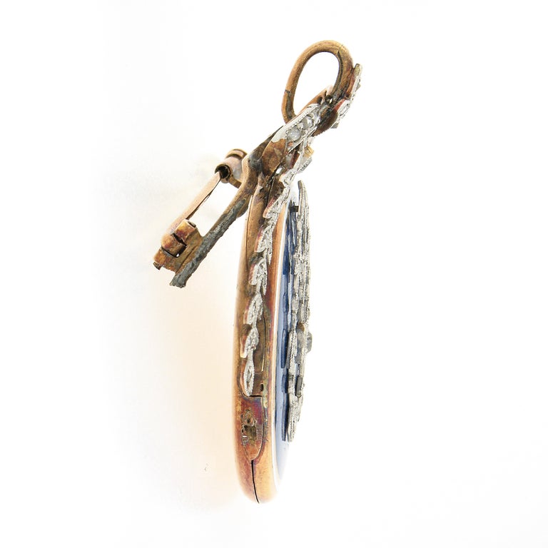 Antique Victorian 14k Gold and Plat Diamond Blue Enamel Wreath Locket ...