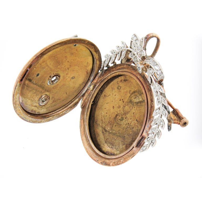 Antique Victorian 14k Gold and Plat Diamond Blue Enamel Wreath Locket ...