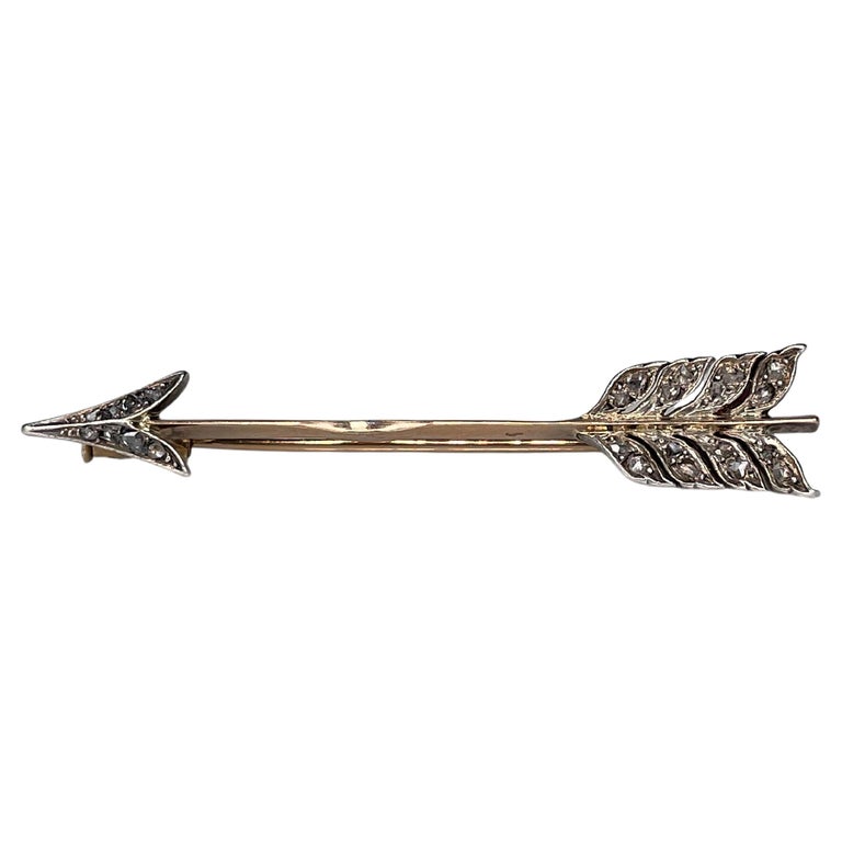 Antique Victorian 14K Gold Rose Cut Diamond Arrow Bar Brooch at 1stDibs