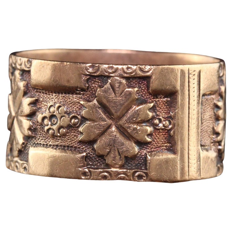 Antique Victorian 14K Rose Gold Engraved Floral Wide Wedding Band For ...