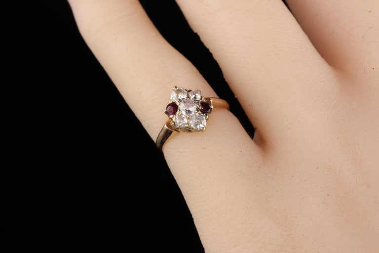 Antique Victorian 14 Karat Rose Gold Old Miner Cut Diamonds and Ruby ...