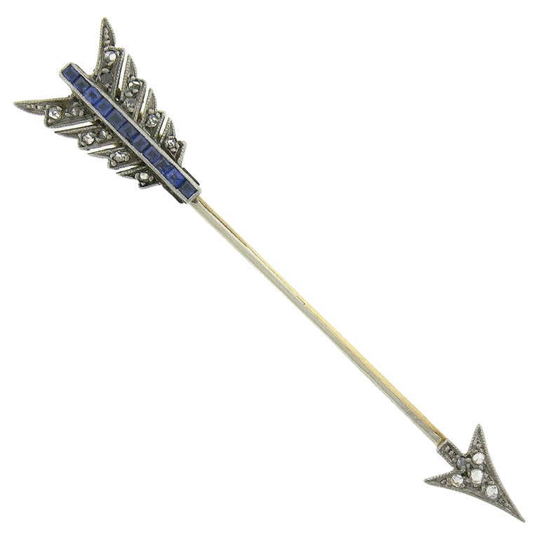 Antique Victorian 14K Two Tone Gold 0.50ctw Sapphire and Diamond Arrow ...