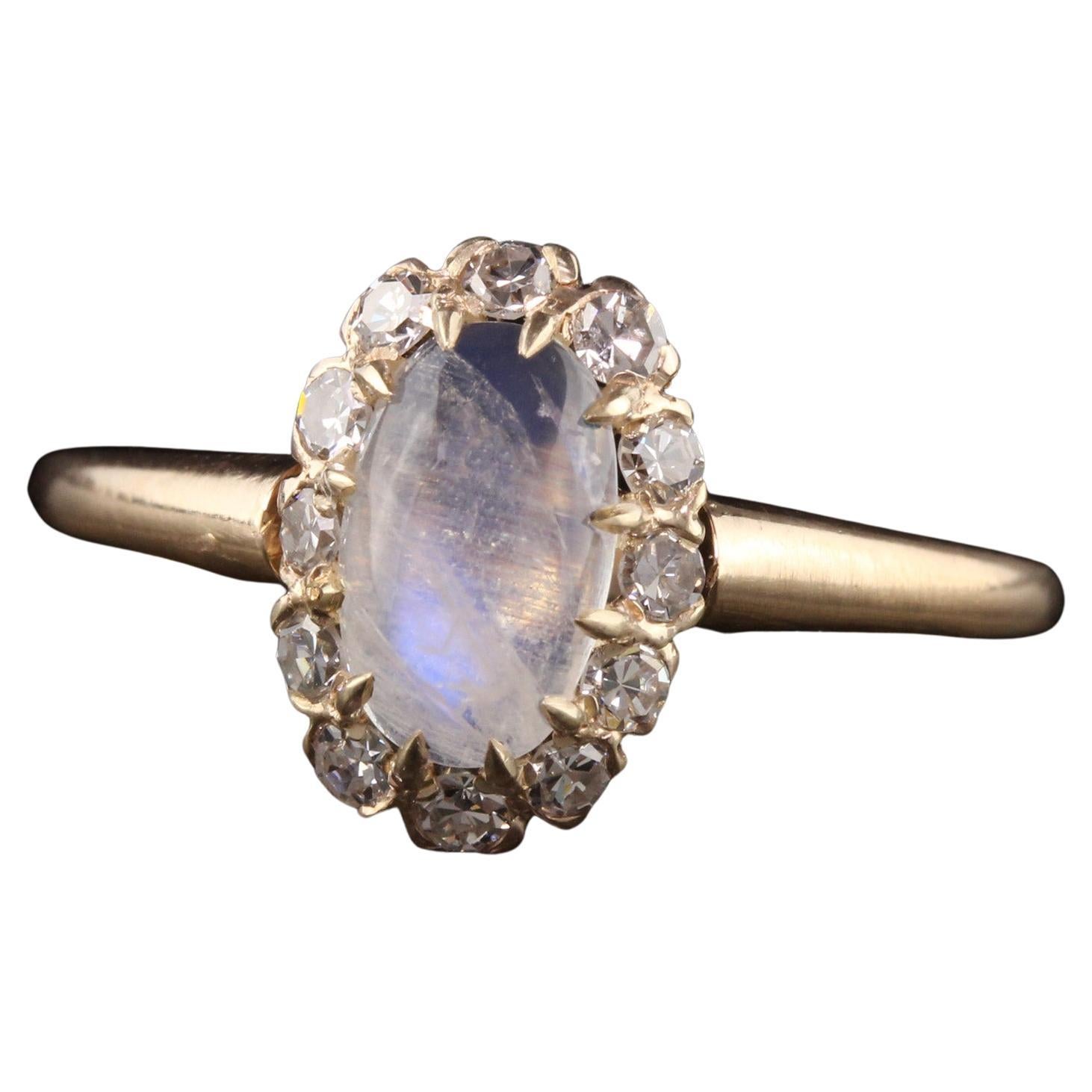 Antique Victorian 14K Yellow Gold Moonstone Old European Diamond Ring ...