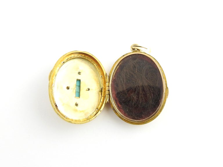 Antique Victorian 14 Karat Yellow Gold Mourning Hair Locket at 1stDibs