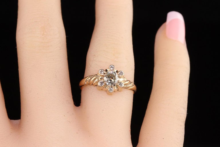 Antique Victorian 14K Yellow Gold Old European Diamond Engagement Ring ...
