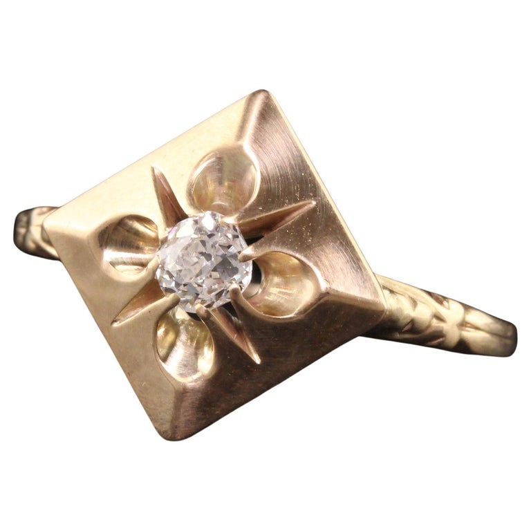 Antique Victorian 14K Yellow Gold Old Mine Cut Diamond Ring For Sale at ...