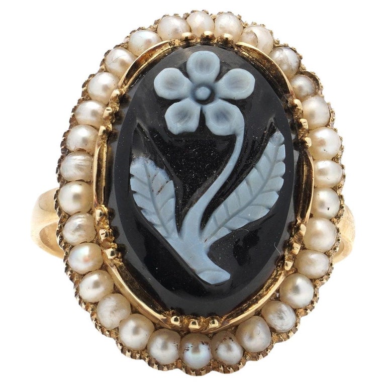 Antique Victorian 14kt Yellow Gold Ladies' Ring with Onyx and Carved ...