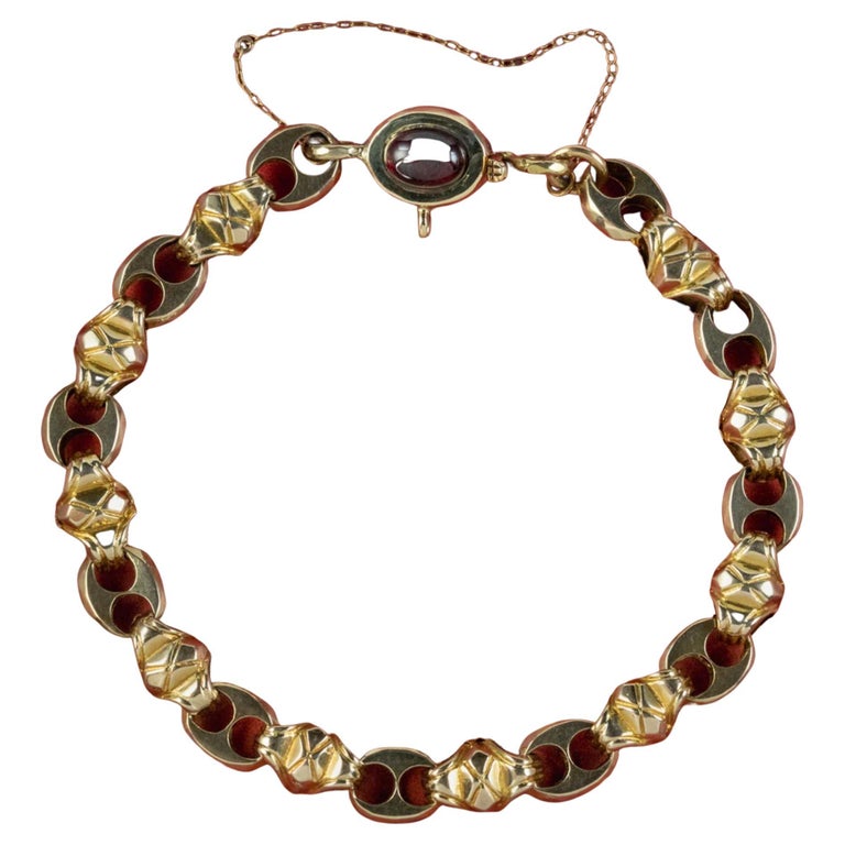 Antique Victorian 15 Carat Gold Bracelet Garnet Clasp, circa 1880 For ...