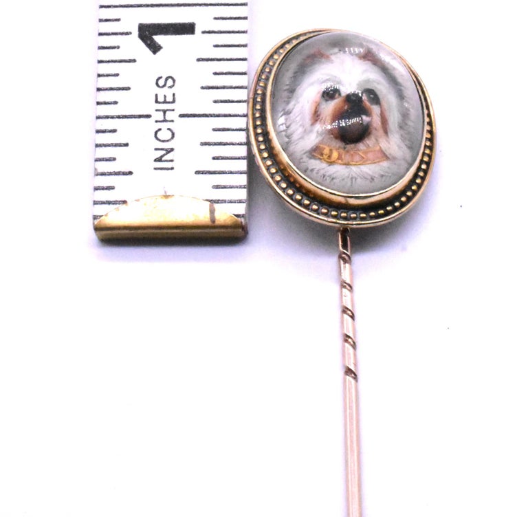Antique Victorian 15K Essex Crystal Maltese Dog Stick Pin, Pink and ...