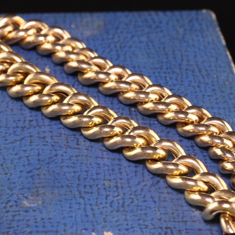 Antique Victorian 15K Yellow Gold Curb Link Chain Bracelet at 1stDibs