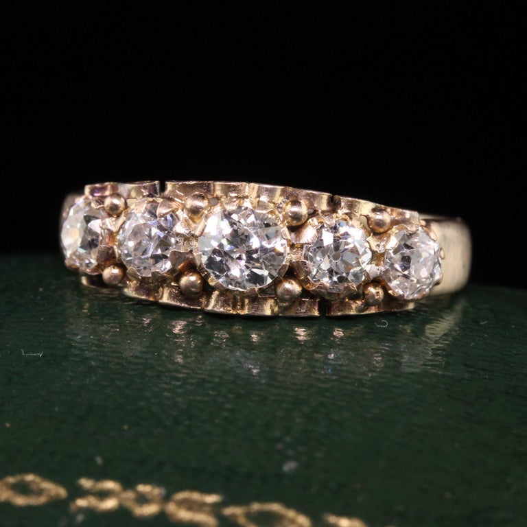 Antique Victorian 15K Yellow Gold Old European Cut Diamond Five Stone ...