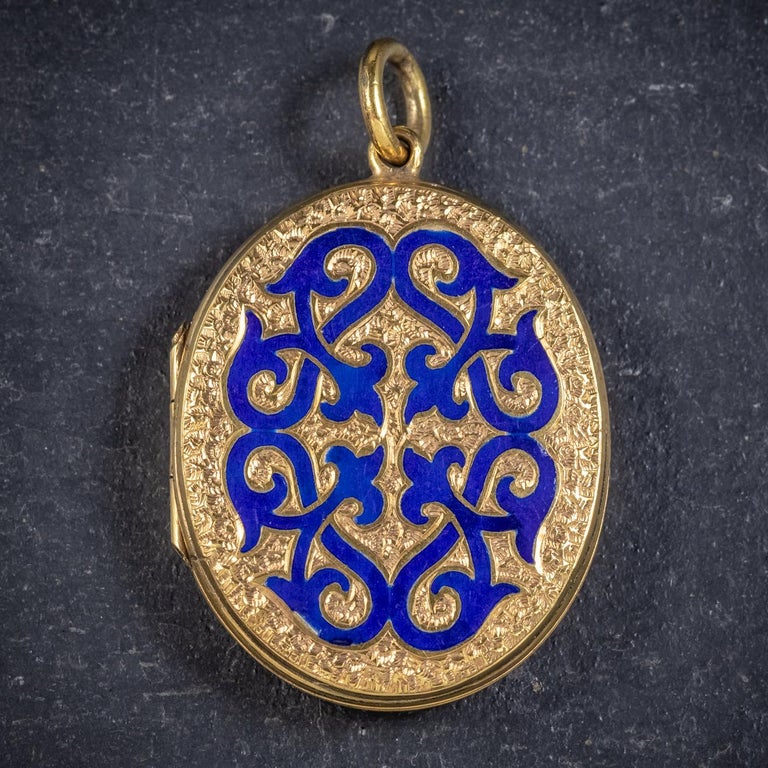 Antique Victorian 18 Carat Gold Gilt Blue Enamel circa 1880 Locket For ...