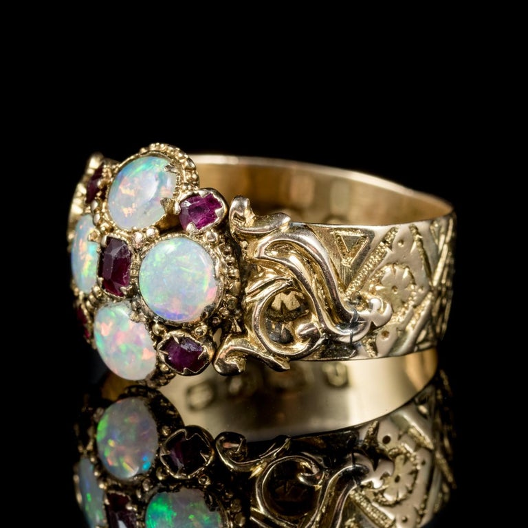 Antique Victorian 18 Carat Gold Ruby Opal Ring Dated Birmingham, 1888 ...