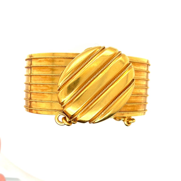 Antique Victorian 18 Karat Bangle Bracelet with Attached Locket at 1stDibs
