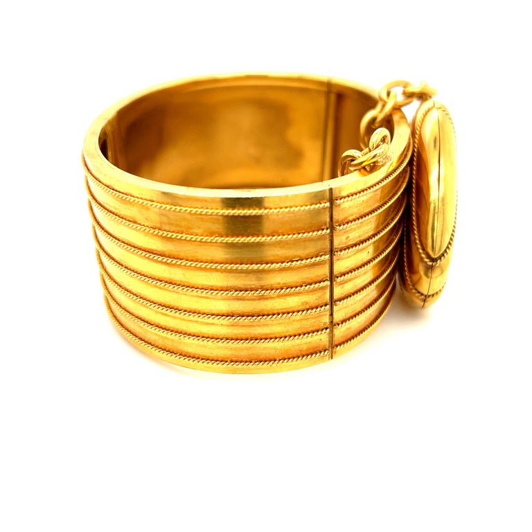 Antique Victorian 18 Karat Bangle Bracelet with Attached Locket at 1stDibs