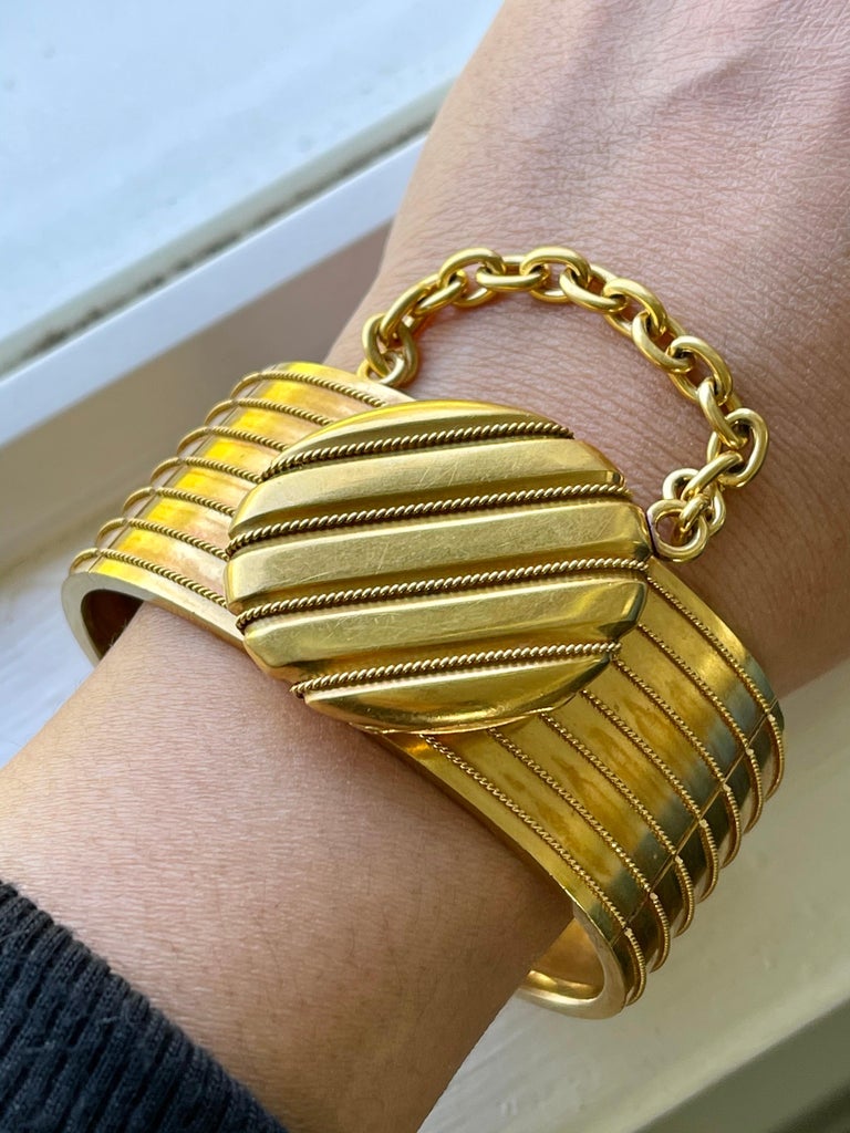 Antique Victorian 18 Karat Bangle Bracelet with Attached Locket at 1stDibs