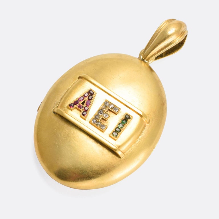 Antique Victorian 18 Karat Gold "AEI" Oval Locket Necklace at 1stDibs