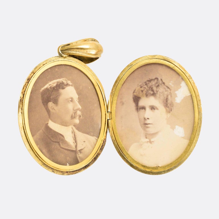 Antique Victorian 18 Karat Gold "AEI" Oval Locket Necklace at 1stDibs