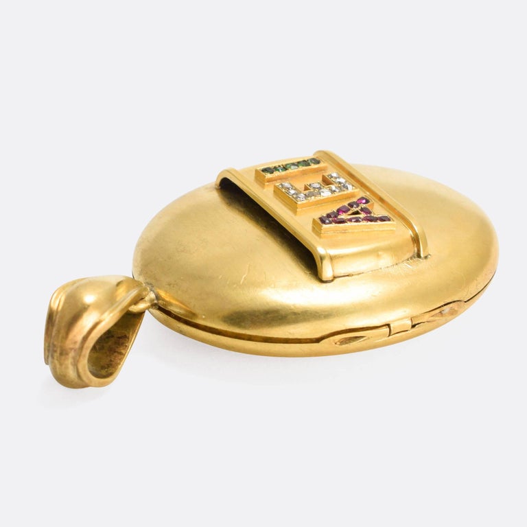 Antique Victorian 18 Karat Gold "AEI" Oval Locket Necklace at 1stDibs
