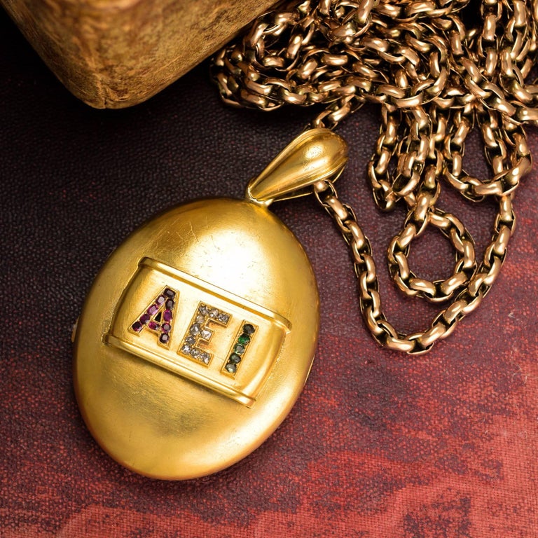 Antique Victorian 18 Karat Gold "AEI" Oval Locket Necklace at 1stDibs