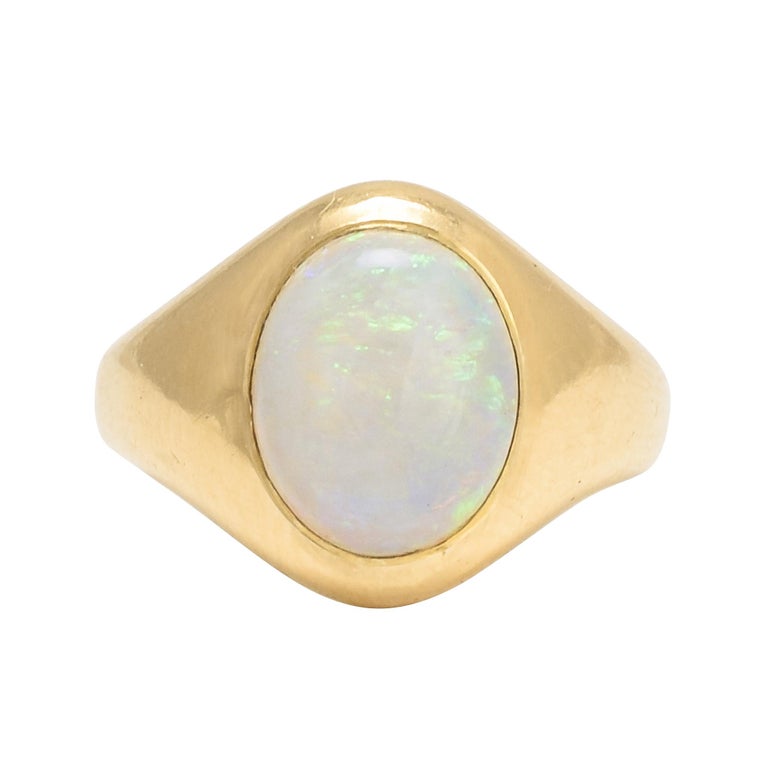 Antique Victorian 18 Karat Gold Opal Signet Ring at 1stDibs