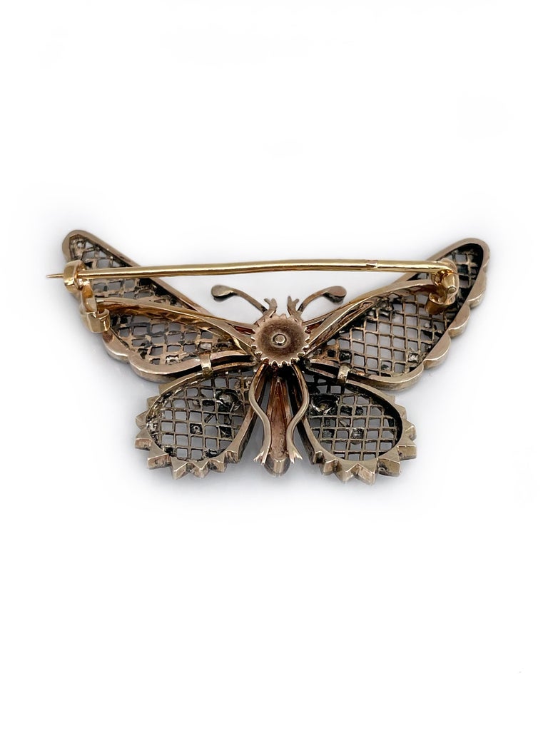 Antique Victorian 18 Karat Gold Rose Cut Diamond Ruby Butterfly Pin ...