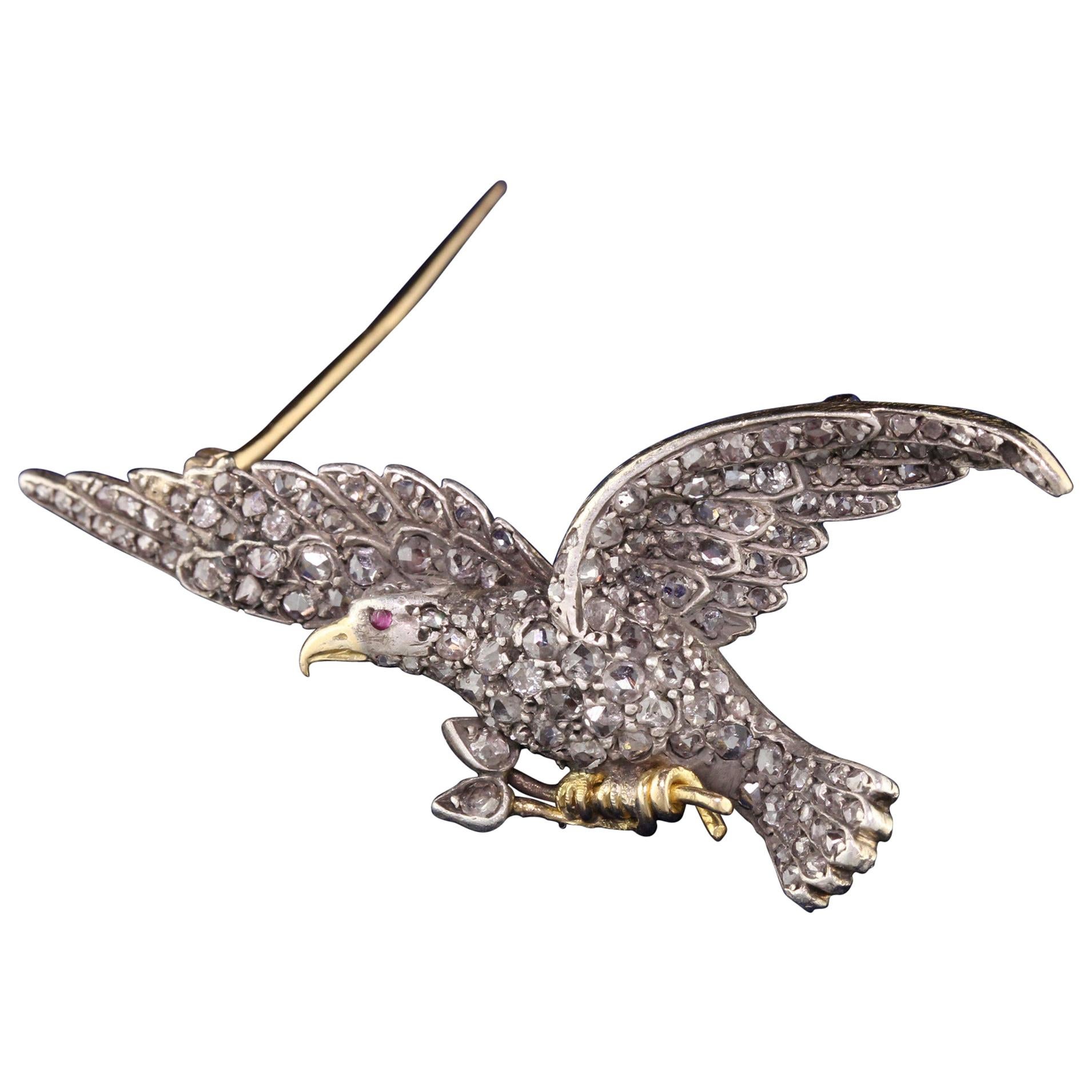 Antique Victorian 18 Karat Yellow Gold Rose Cut Diamond Eagle Pin at ...