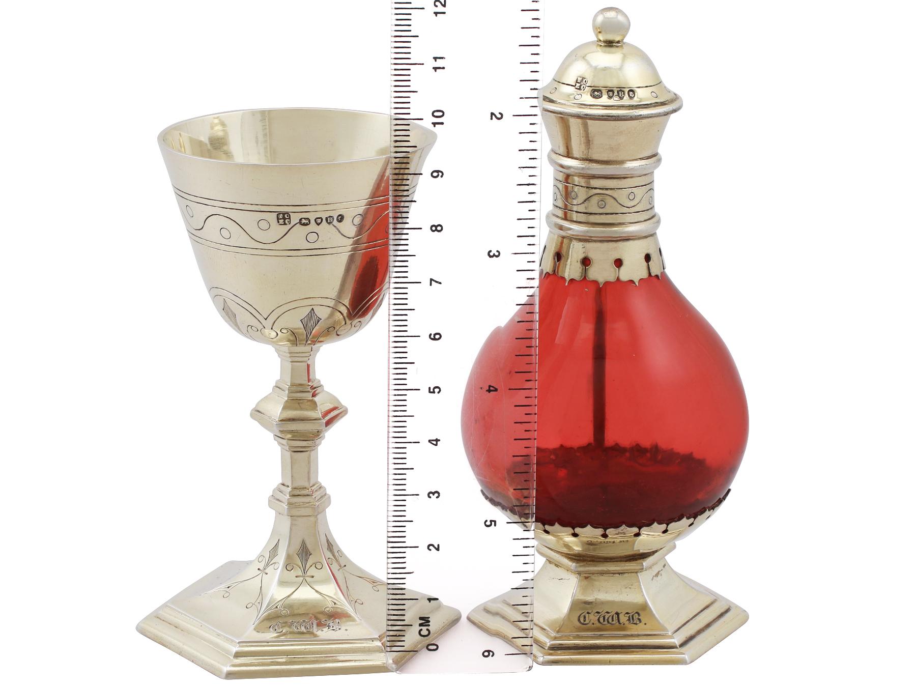Antique Victorian Sterling Silver Gilt and Cranberry Glass Communion ...