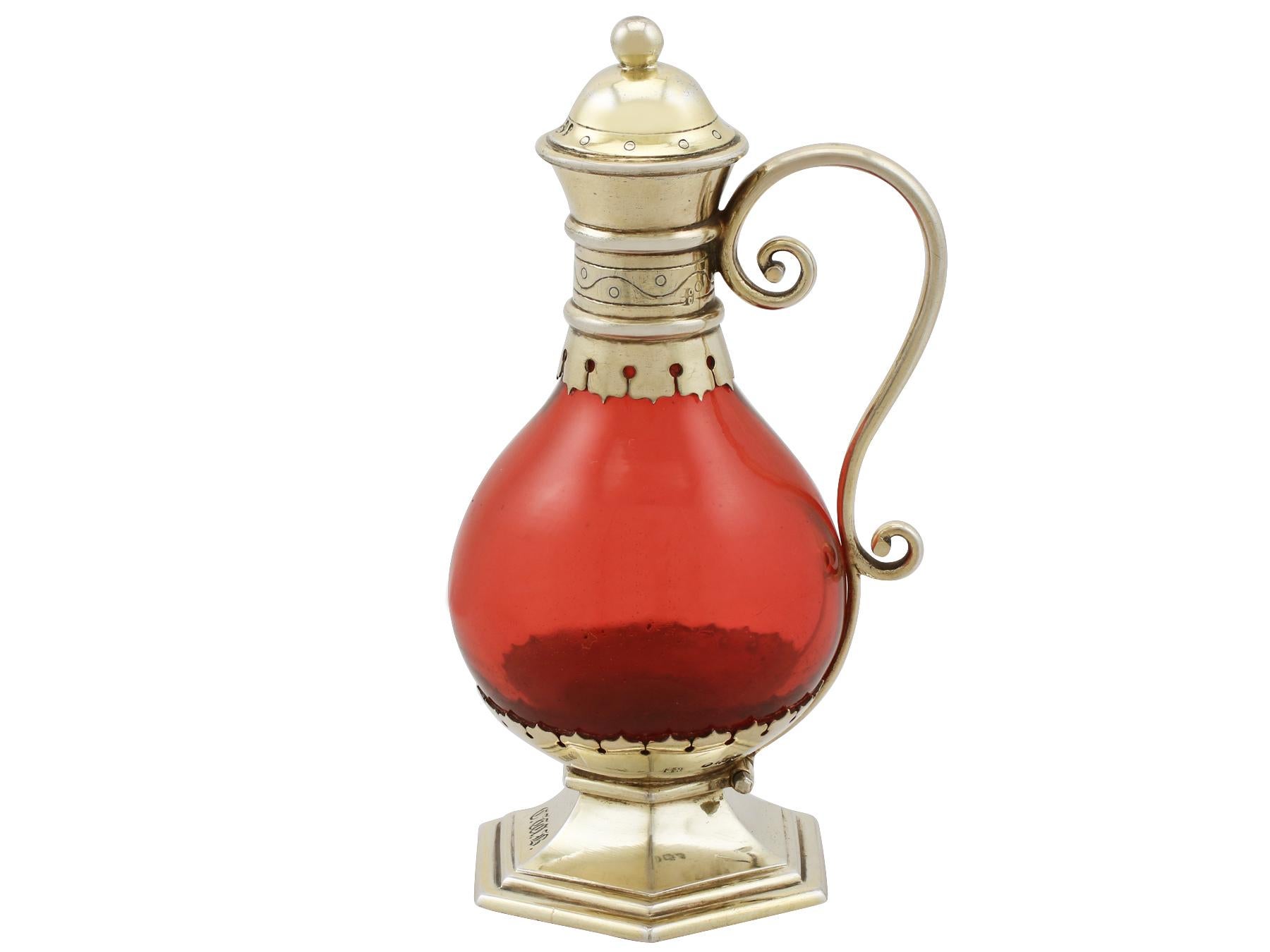 Antique Victorian Sterling Silver Gilt and Cranberry Glass Communion ...