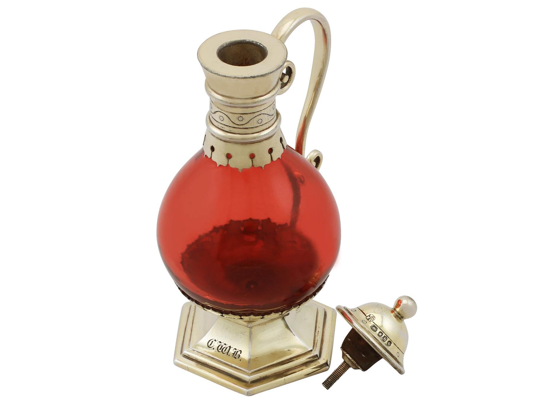 Antique Victorian Sterling Silver Gilt and Cranberry Glass Communion ...