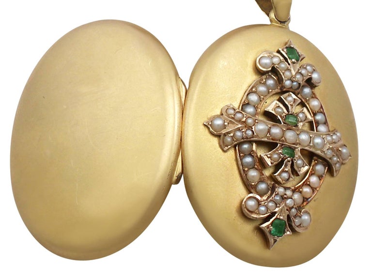 Antique Victorian 1880s Emerald and Seed Pearl Yellow Gold Locket at ...