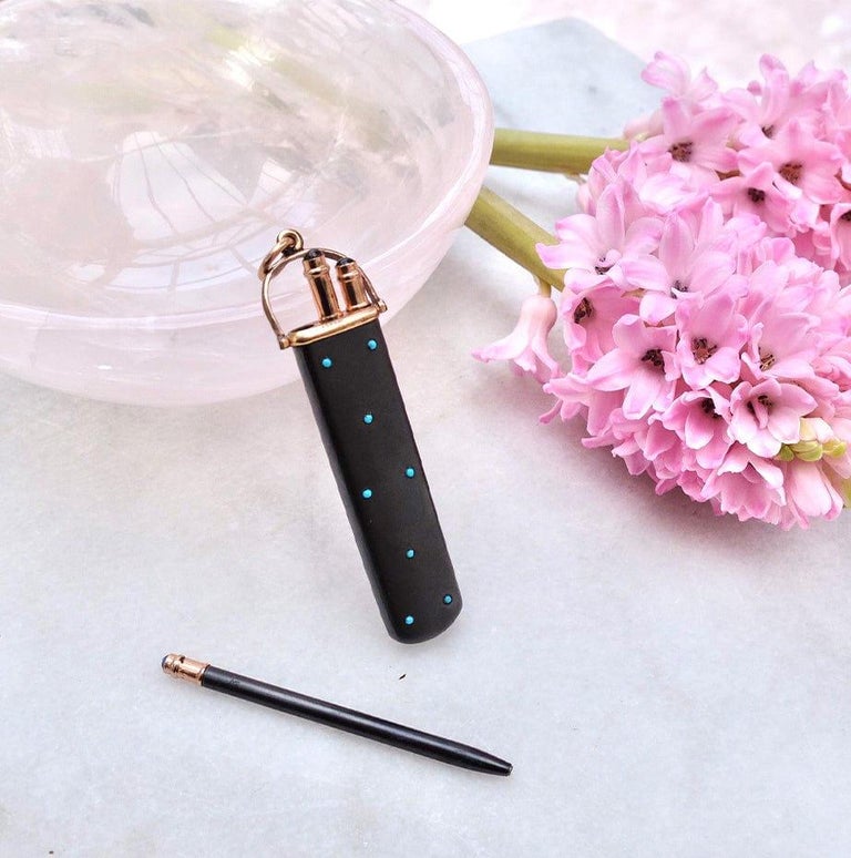 Antique Victorian 1890 Turquoise Gunmetal Pencil Holder For Sale at 1stDibs