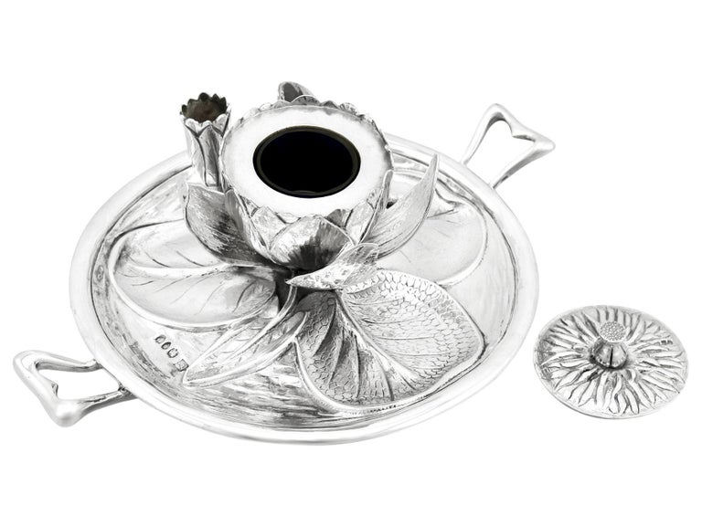Antique Victorian 1890s Sterling Silver Water Lily Inkwell For Sale at ...