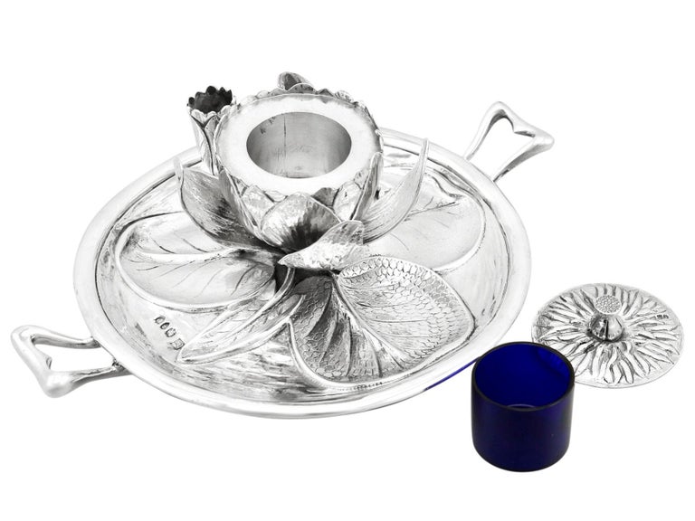Antique Victorian 1890s Sterling Silver Water Lily Inkwell For Sale at ...