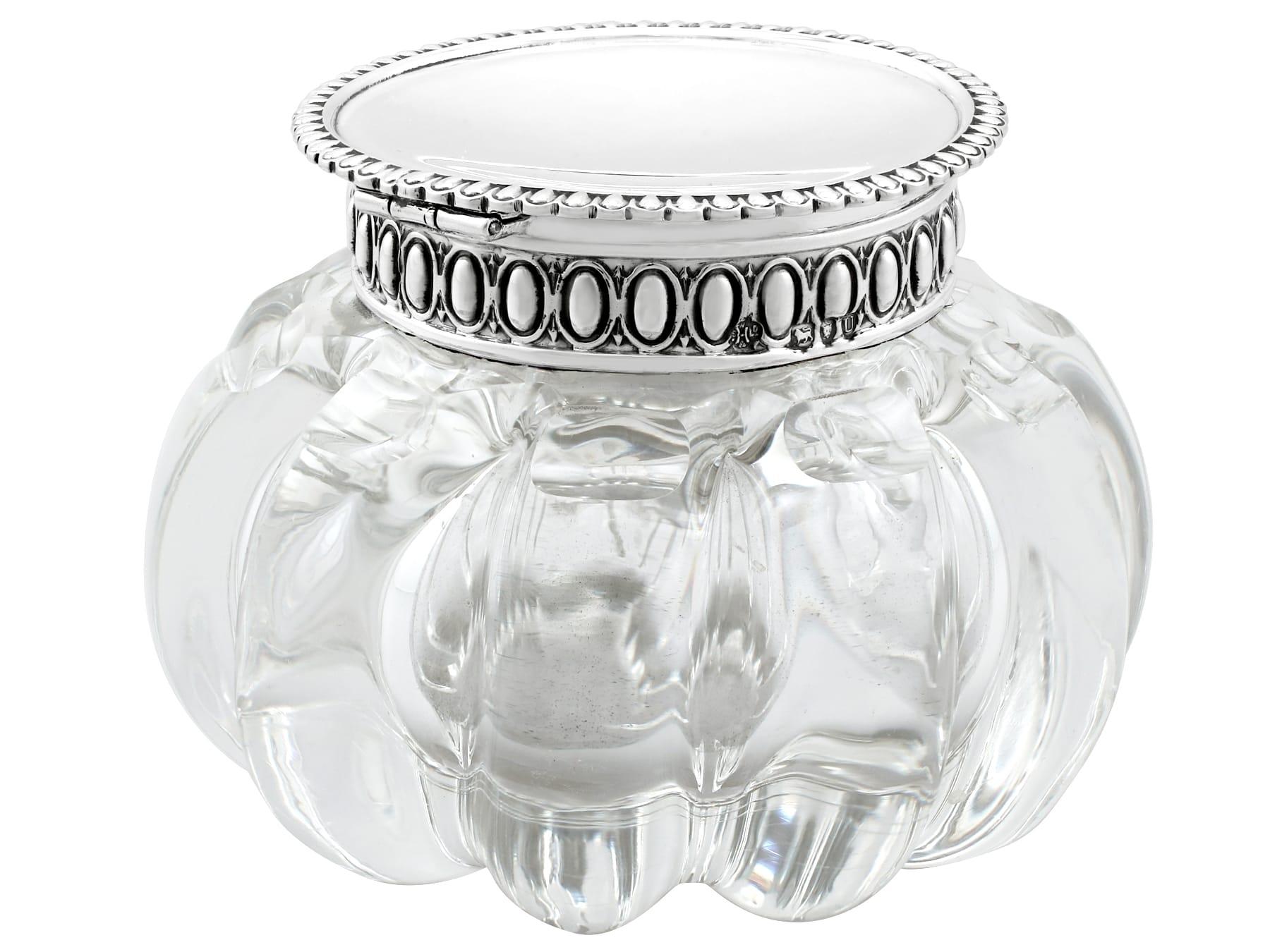 Antique Victorian 1895 Blown Glass and Sterling Silver Ink Bottle at ...