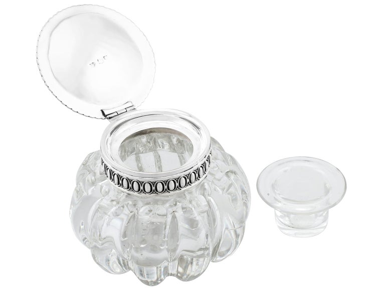 Antique Victorian 1895 Blown Glass and Sterling Silver Ink Bottle For ...