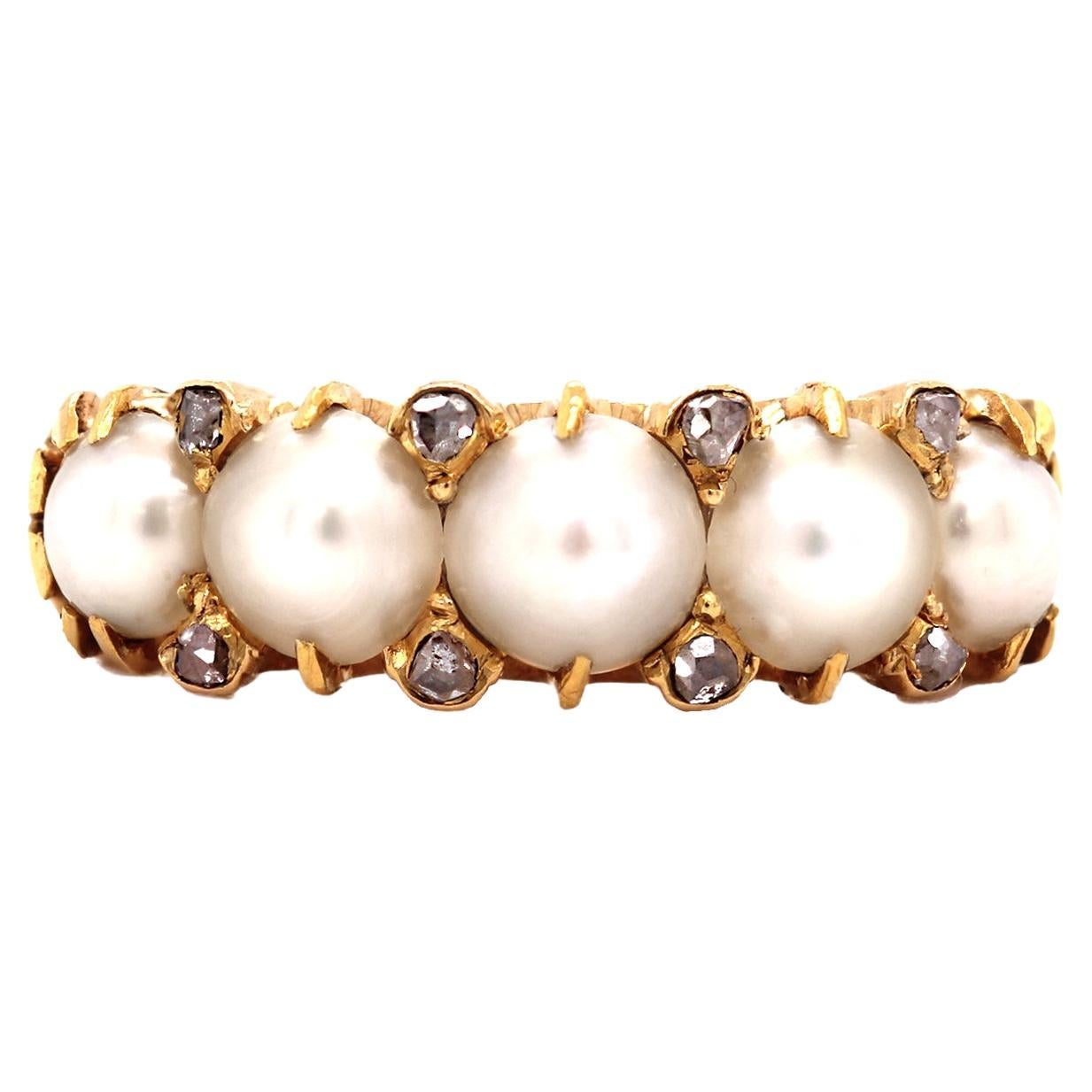 Antique Victorian 18ct yellow gold, cultured pearl and diamond crystal ...