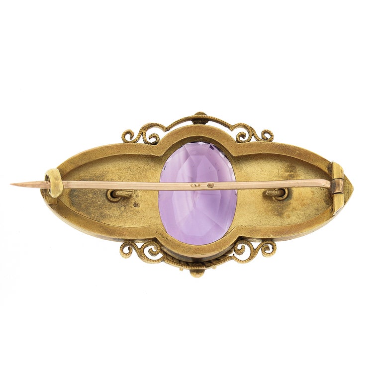 Antique Victorian 18k Gold 13.50ctw Oval Amethyst w/ Hand Engraved ...