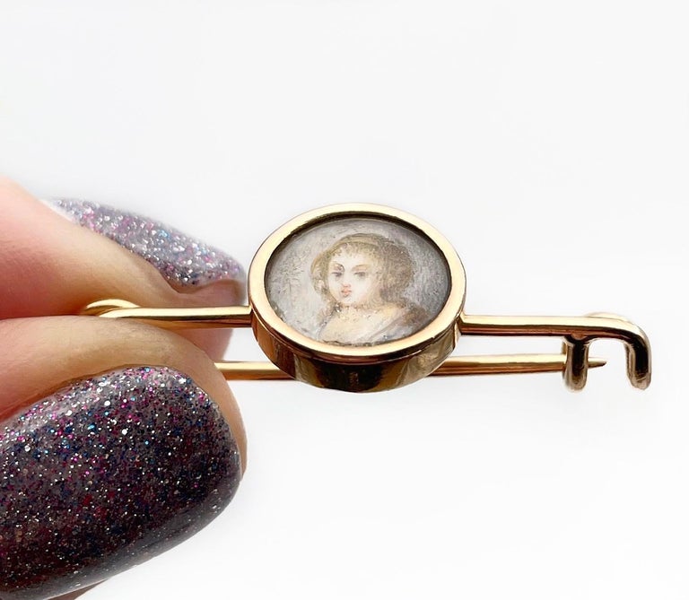 Antique Victorian 18 Karat Gold Miniature Lady Portrait Bar Brooch at ...