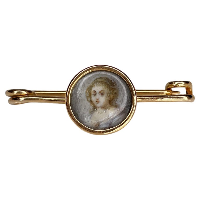Antique Victorian 18 Karat Gold Miniature Lady Portrait Bar Brooch at ...