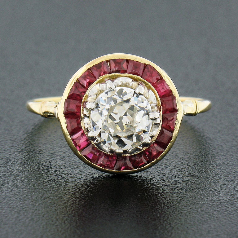 Antique Victorian 18k Gold Platinum GIA European Diamond and Ruby ...