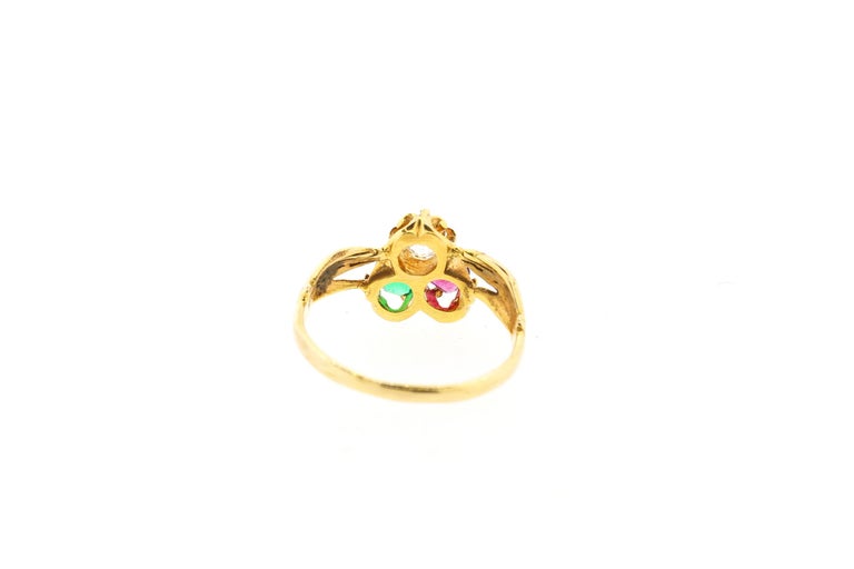 Antique Victorian 18 Karat Gold Ruby Diamond Emerald Fede Ring For Sale ...