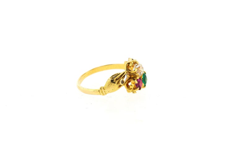 Antique Victorian 18 Karat Gold Ruby Diamond Emerald Fede Ring For Sale ...