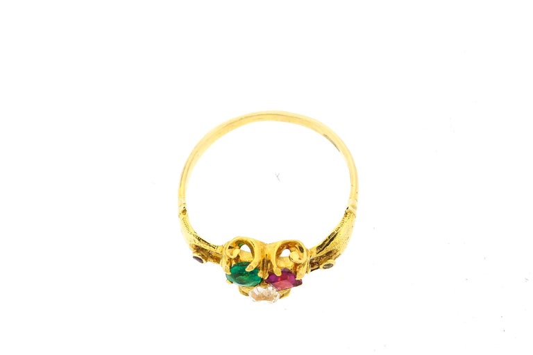 Antique Victorian 18 Karat Gold Ruby Diamond Emerald Fede Ring For Sale ...