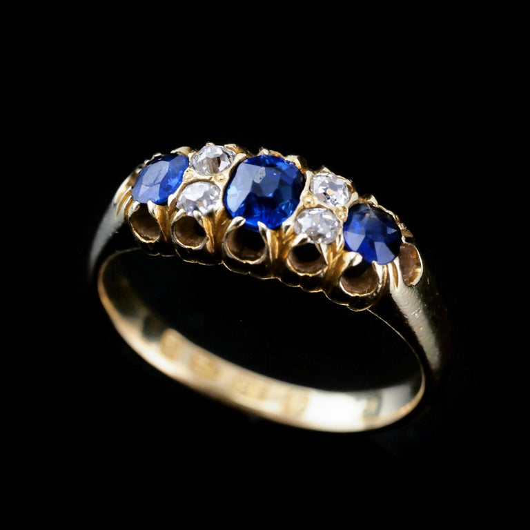 Antique Victorian 18k Gold Sapphire and Diamond Ring, Chester, 1882 For ...